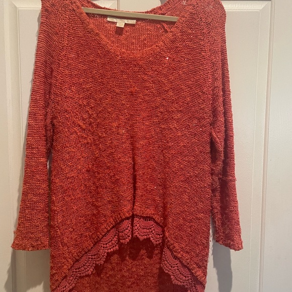 Soft Surroundings | Sweaters | Coral Sweater Top With Lace Edging At ...